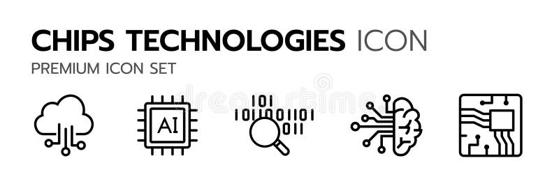 Chips Icons Outline Set. Innovations and Modern Technologies. Processor ...