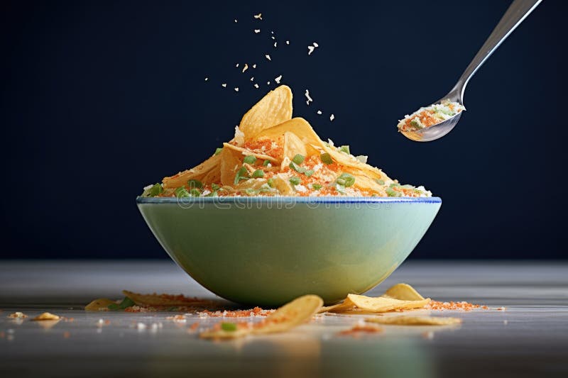 Chips Inside Scoop, Over a Bowl Showing Volume Stock Illustration ...