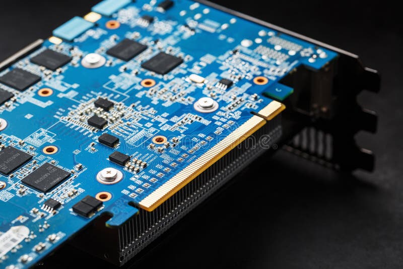 Chips and Microprocessors on the Blue Graphics Card Board. Stock Image ...