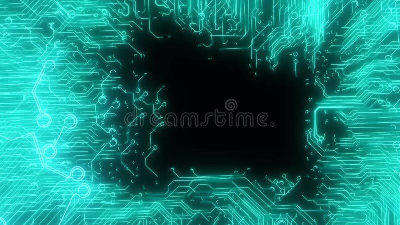 Chips in Neon Light. Motherboard, Network Contours in the Process of ...