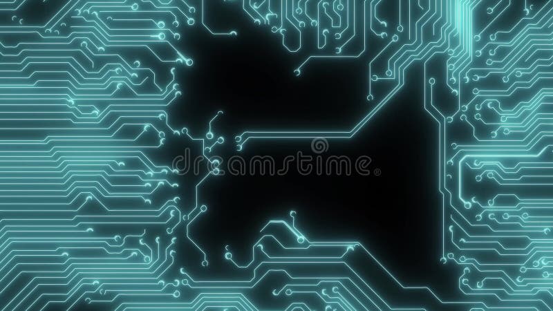 Chips in Neon Light. Motherboard, Network Contours in the Process of ...