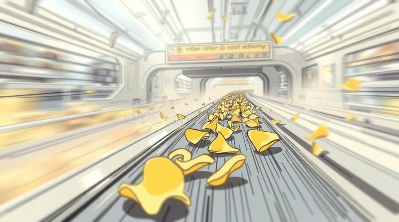 Chips Speeding Down a Futuristic Conveyor Belt in a High-speed Transit ...