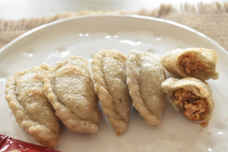 Chips and Spicy Spring Rolls are Typical Indonesian Light Snacks Stock ...