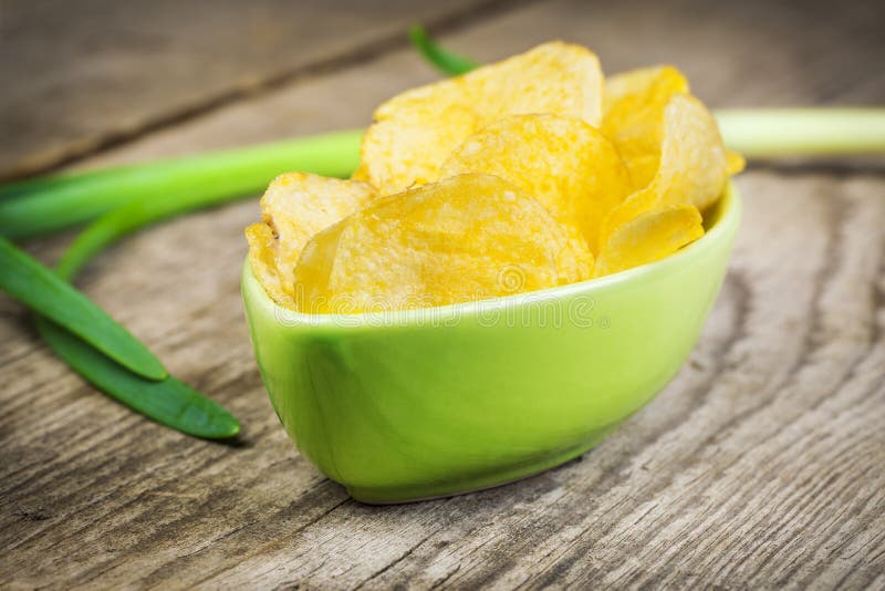 Chips with spring onion stock image. Image of lunch, chips - 36620231