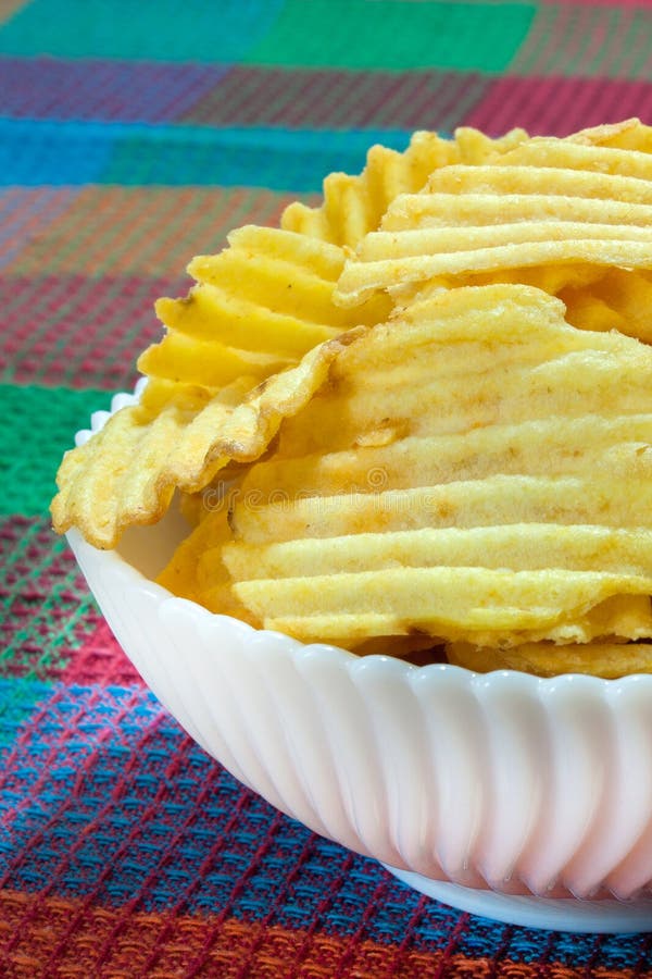 Chips in the white bowl stock photo. Image of bright - 49094492