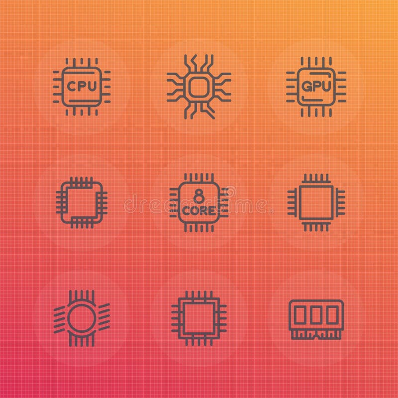 Chipset, Cpu Line Icons Set Stock Vector - Illustration of multi ...