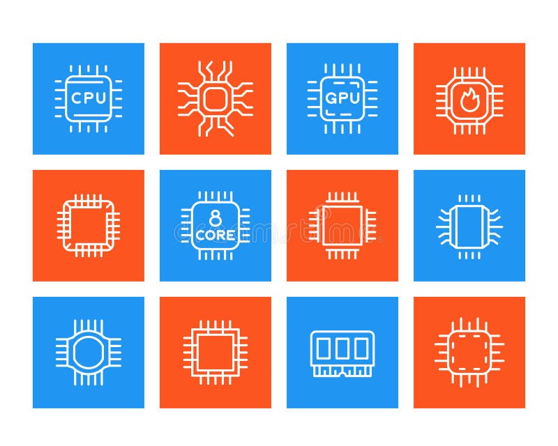 Chipset, Cpu Line Icons Set Stock Vector - Illustration of multi ... Chipset, Cpu Line Icons Set Stock Vector - Illustration of multi ...