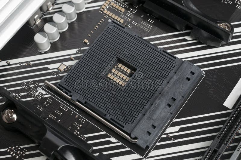 Chipset Socket on a Computer Motherboard Close-up Shot Stock Photo ...