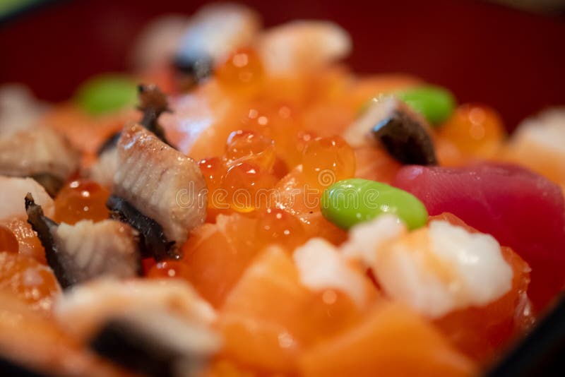 Chirashi, Also Called Chirashizushi Big Bowl of Rice Mixed with Many ...