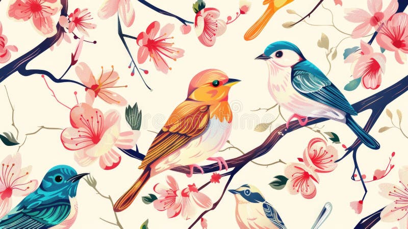 Chirping Spring Birds Pattern Stock Photos - Free & Royalty-Free Stock ...