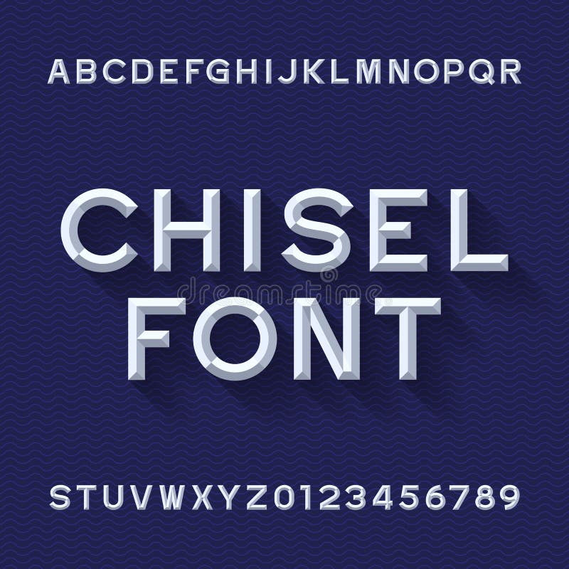 Chisel Alphabet Vector Font. Type Letters and Numbers. Blue Wave ...