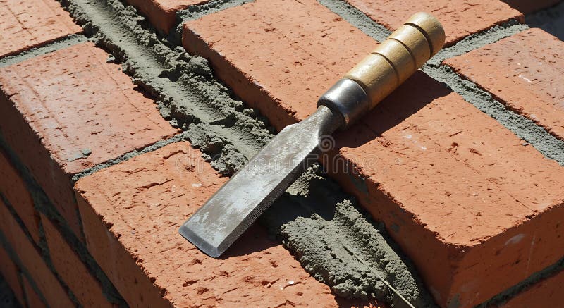 Chisel on Brick Wall with Mortar Stock Illustration - Illustration of ...