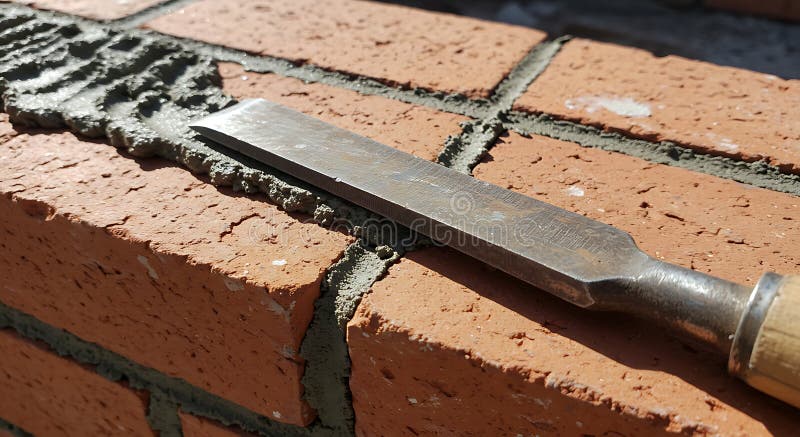 Chisel on Brick Wall with Mortar Stock Illustration - Illustration of ...