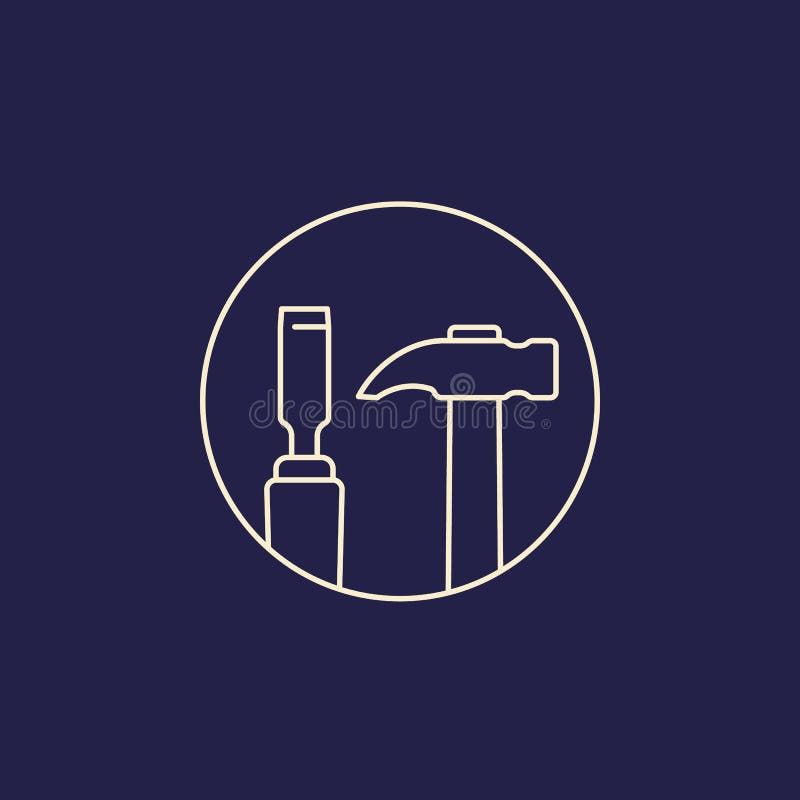 Chisel and Hammer Linear Icon Stock Vector - Illustration of icon ...
