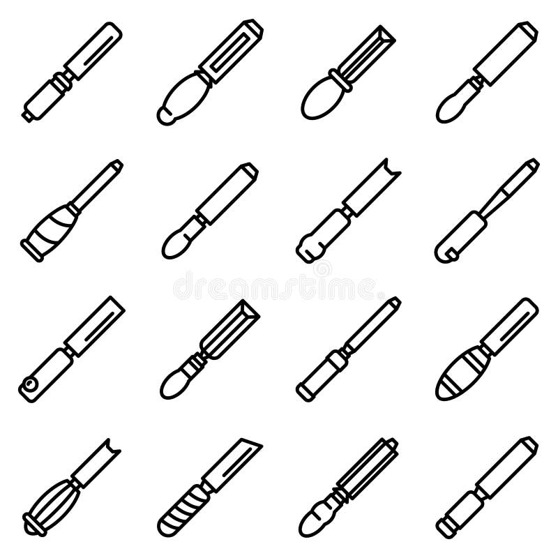 Chisel Icons Set, Outline Style Stock Vector - Illustration of ...