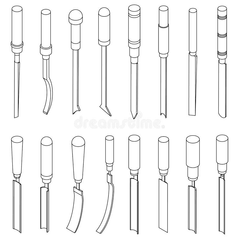 Chisel Icons Set Vector Outline Stock Illustration - Illustration of ...