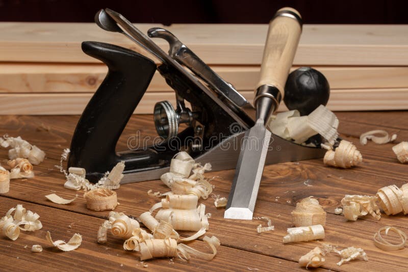 Chisel and Metal Planer with Wood Shavings Stock Photo - Image of ...