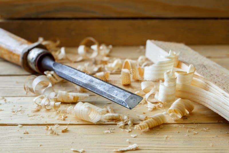 Chisel and wood chips stock photo. Image of chisels - 122014434