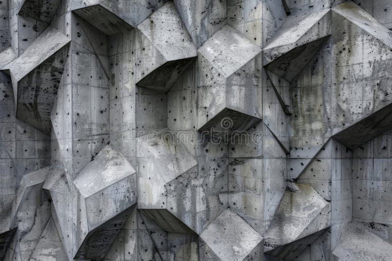A Chiseled Concrete Wall Featuring Numerous Shelves Attached at Various ...