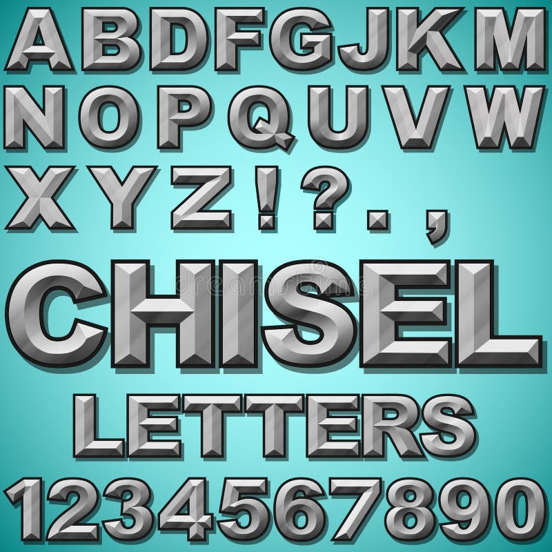 Beveled Chrome Alphabet Vector Font. Stock Vector - Illustration of ...