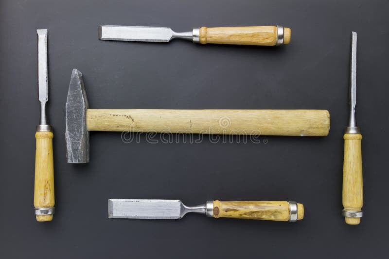 Chisels and hammer stock photo. Image of isolated, metal - 52285236