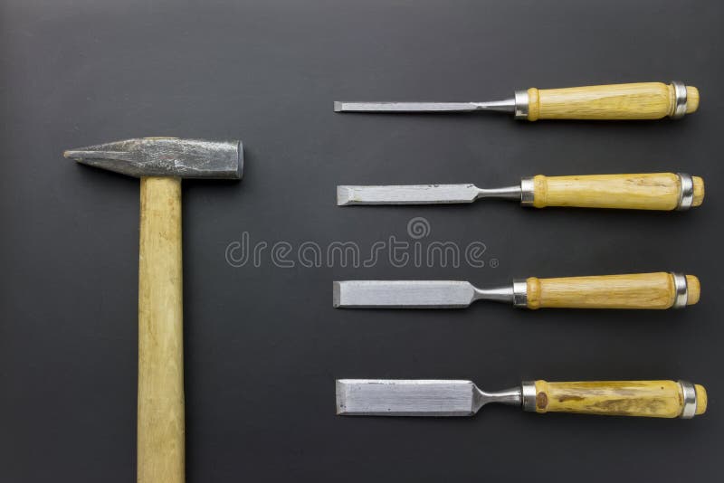 Chisels and hammer stock photo. Image of isolated, metal - 52285236