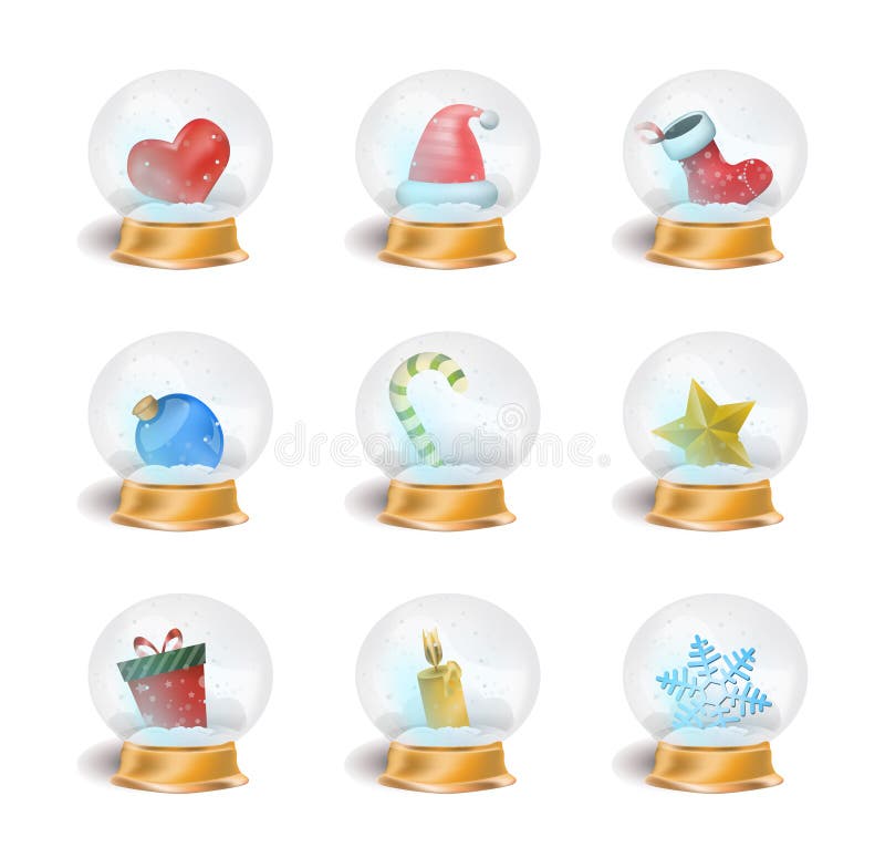 Christmas Vector Snow Ball Set. Set of Winter Snow Balls with Christmas ...