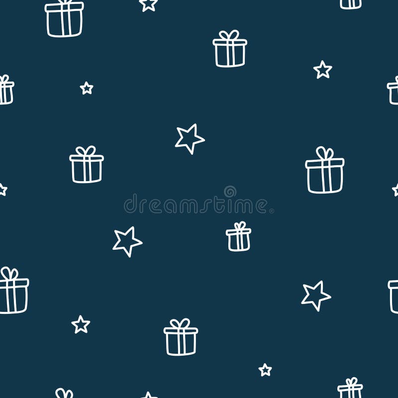 Chistmas Gifts and Stars Dark Blue Seamless Pattern Stock Vector ...