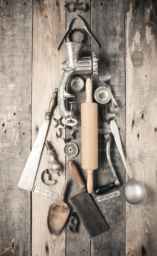 Chistmas Tree Shape of Vintage Kitchen Utensils Stock Image - Image of ...