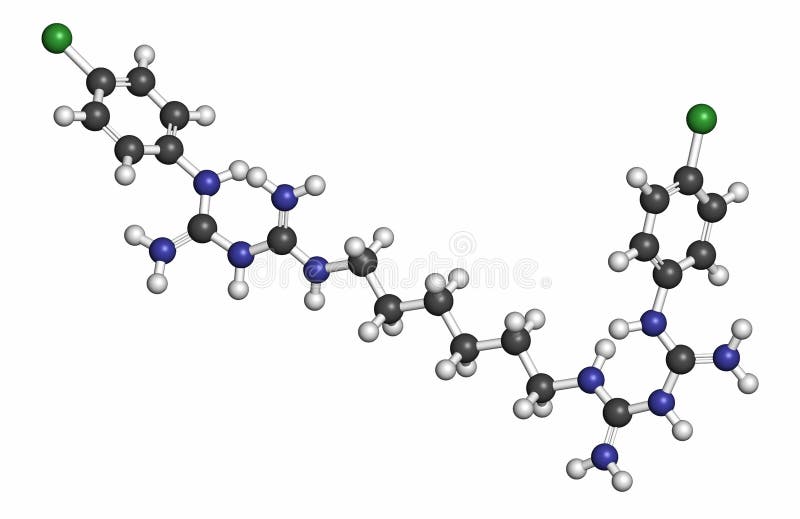 Chlorhexidine Antiseptic Molecule, 3D Rendering. Atoms are Represented ...