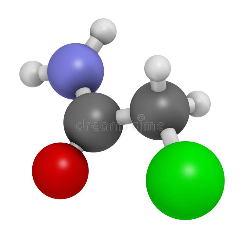 Chloroacetamide Preservative Molecule. 3D Rendering. Atoms are ...