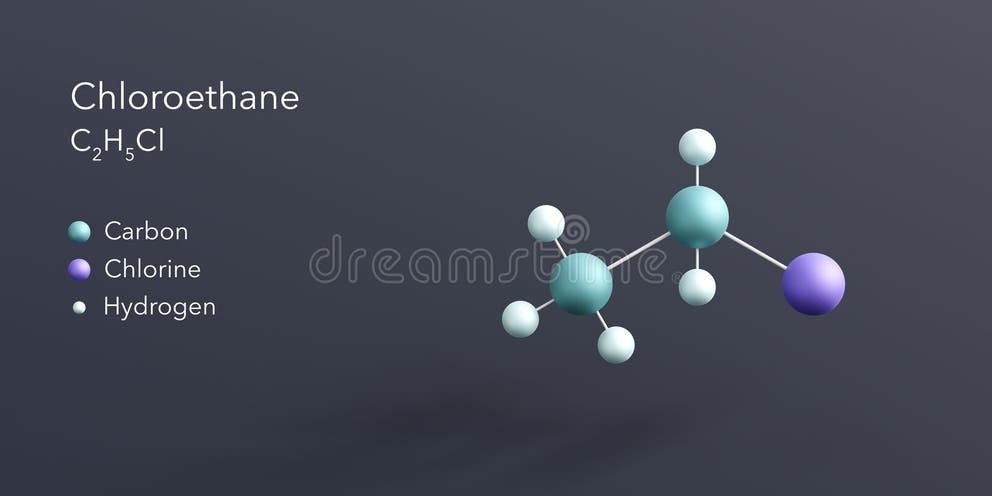Chloroethane Molecule 3d Rendering, Flat Molecular Structure with ...