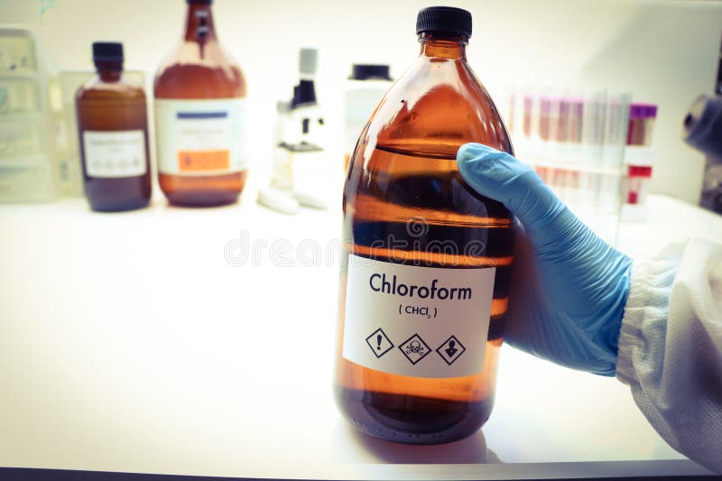 Chloroform in Bottle , Chemical in the Laboratory and Industry Stock ...