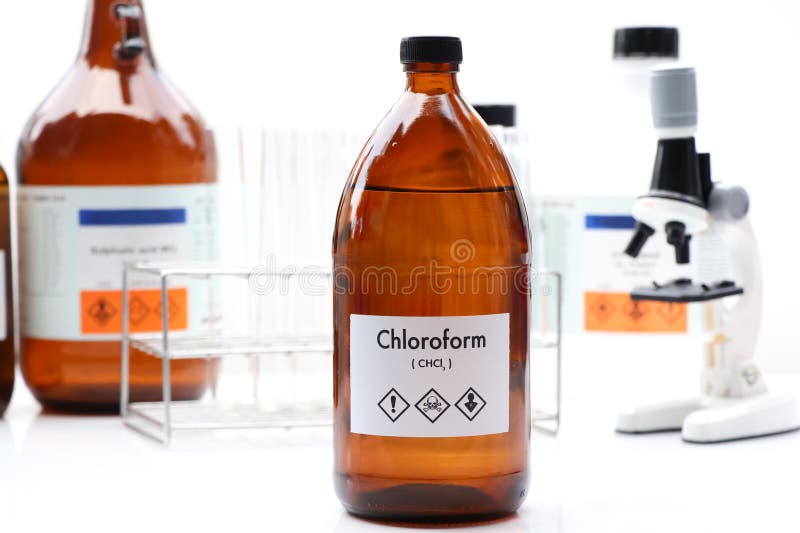Chloroform in Bottle , Chemical in the Laboratory and Industry Stock ...