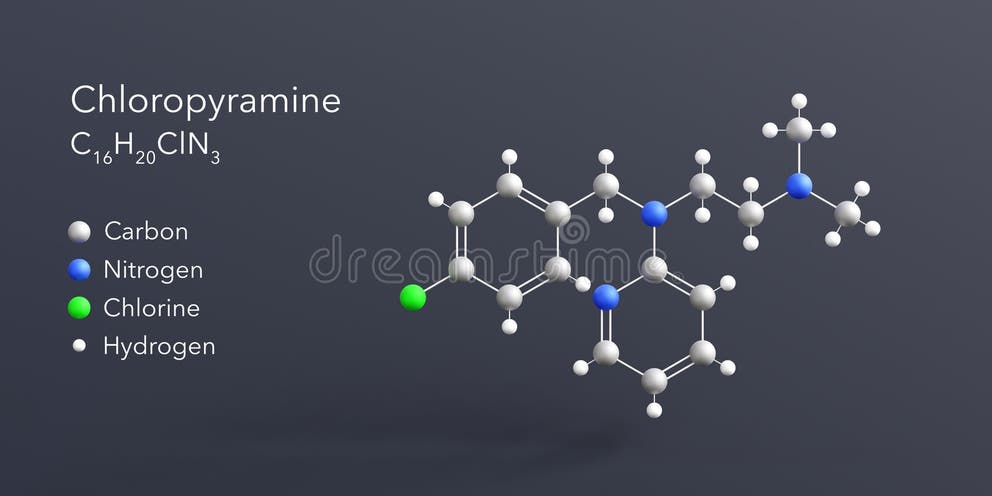 Chloropyramine Molecule 3d Rendering, Flat Molecular Structure with ...