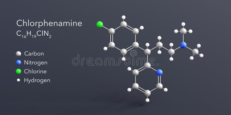 Chlorphenamine Molecule 3d Rendering, Flat Molecular Structure with ...