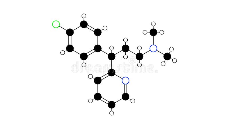 Chlorphenamine Molecule, Structural Chemical Formula, Ball-and-stick ...