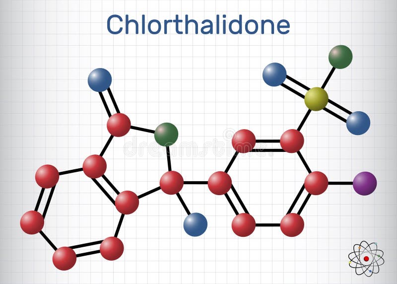 Chlorthalidone Molecule. it is Diuretic Drug. Molecule Model. Sheet of ...