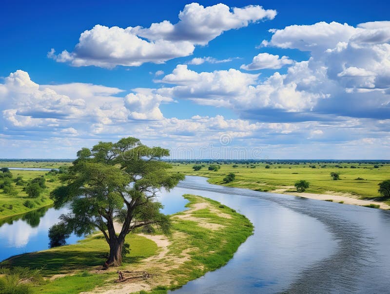 Chobe river in Botswana stock illustration. Illustration of safari ...