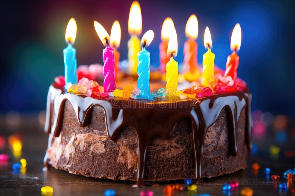 Chocholate Dripping Happy Birthday Cake, Generative AI Stock ...
