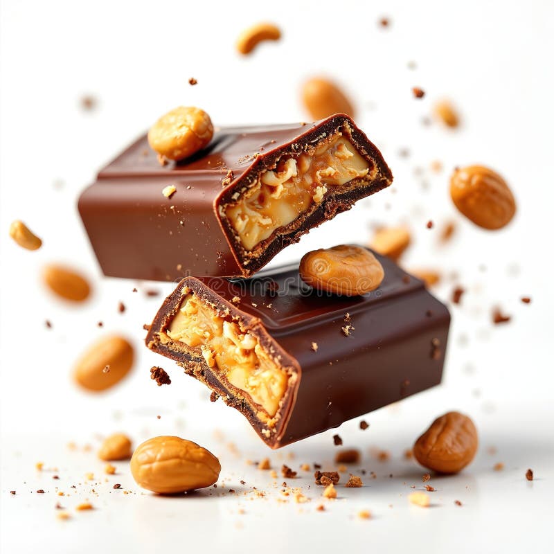 Choco Bar with Peanuts in Cross Section on White Background. Chocolate ...