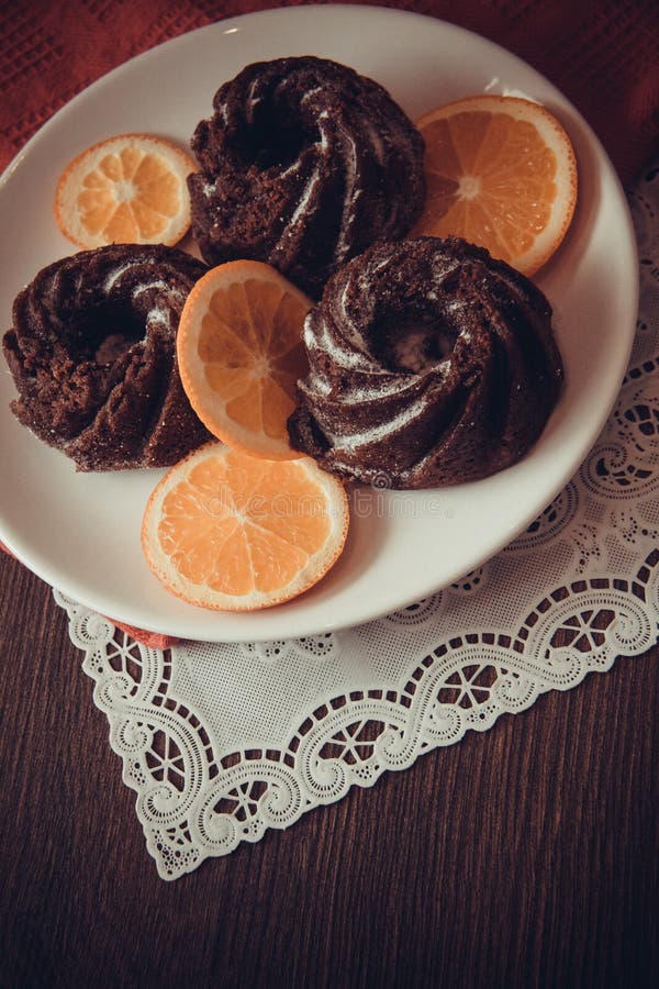 Choco cakes with orange stock image. Image of baked, confectionery ...