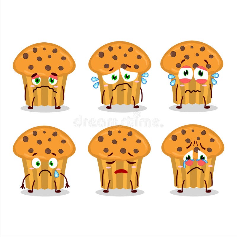 Choco Chips Muffin Cartoon Character with Sad Expression Stock Vector ...
