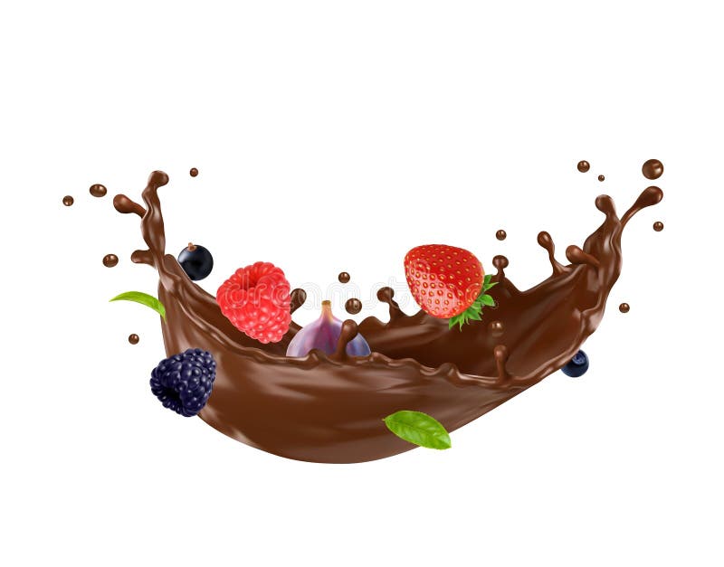 Choco Cream, Chocolate Milk Wave Flow with Berries Stock Vector ...