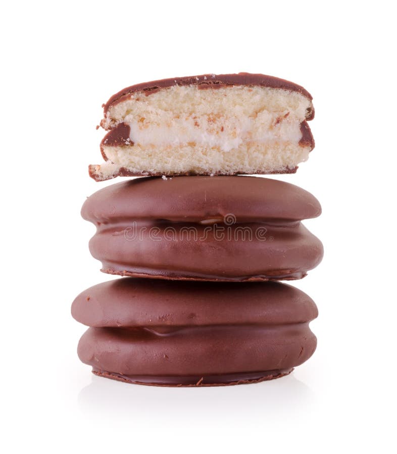 Choco Pie Chocolate Biscuits on White Stock Image - Image of food ...