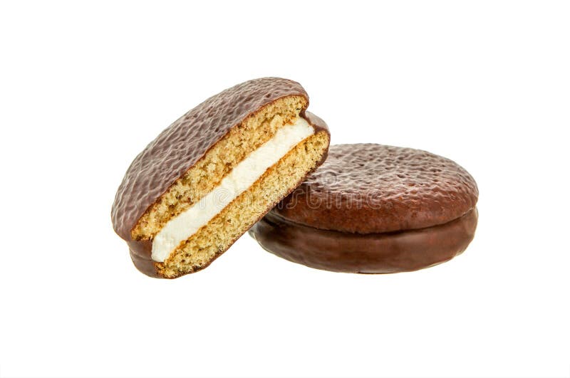 Choco Pie Chocolate Biscuits on White Stock Photo - Image of ...
