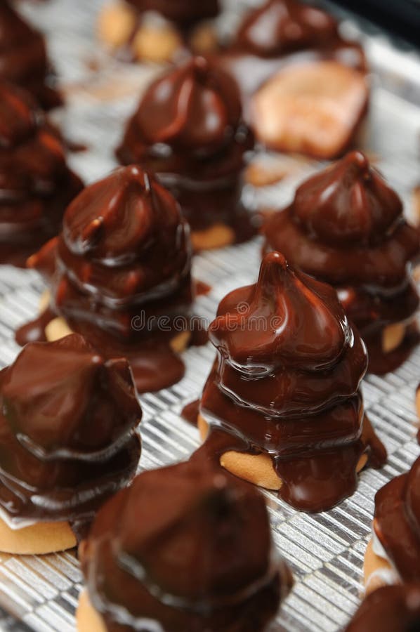 Choco Softies with Chocolate Icing on Silver Plate Stock Photo - Image ...