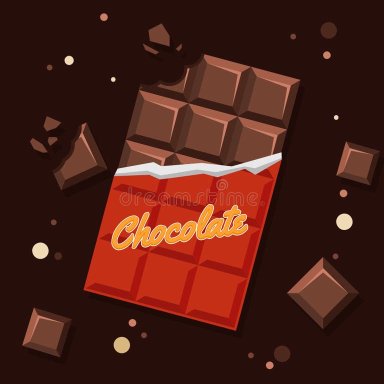 Stylized Chocolate Bar with Broken Pieces and Red Wrapper on Dark ...
