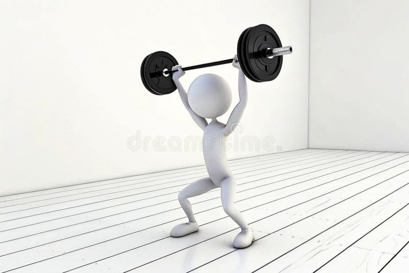A 3D Stick Figure in a White, Minimalistic Room Lifts a Barbell ...