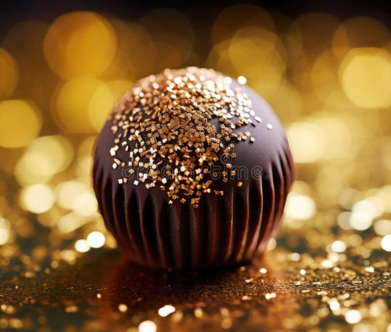 A Chocolate Ball with Gold Glitter on a Shiny Surface, AI Stock ...